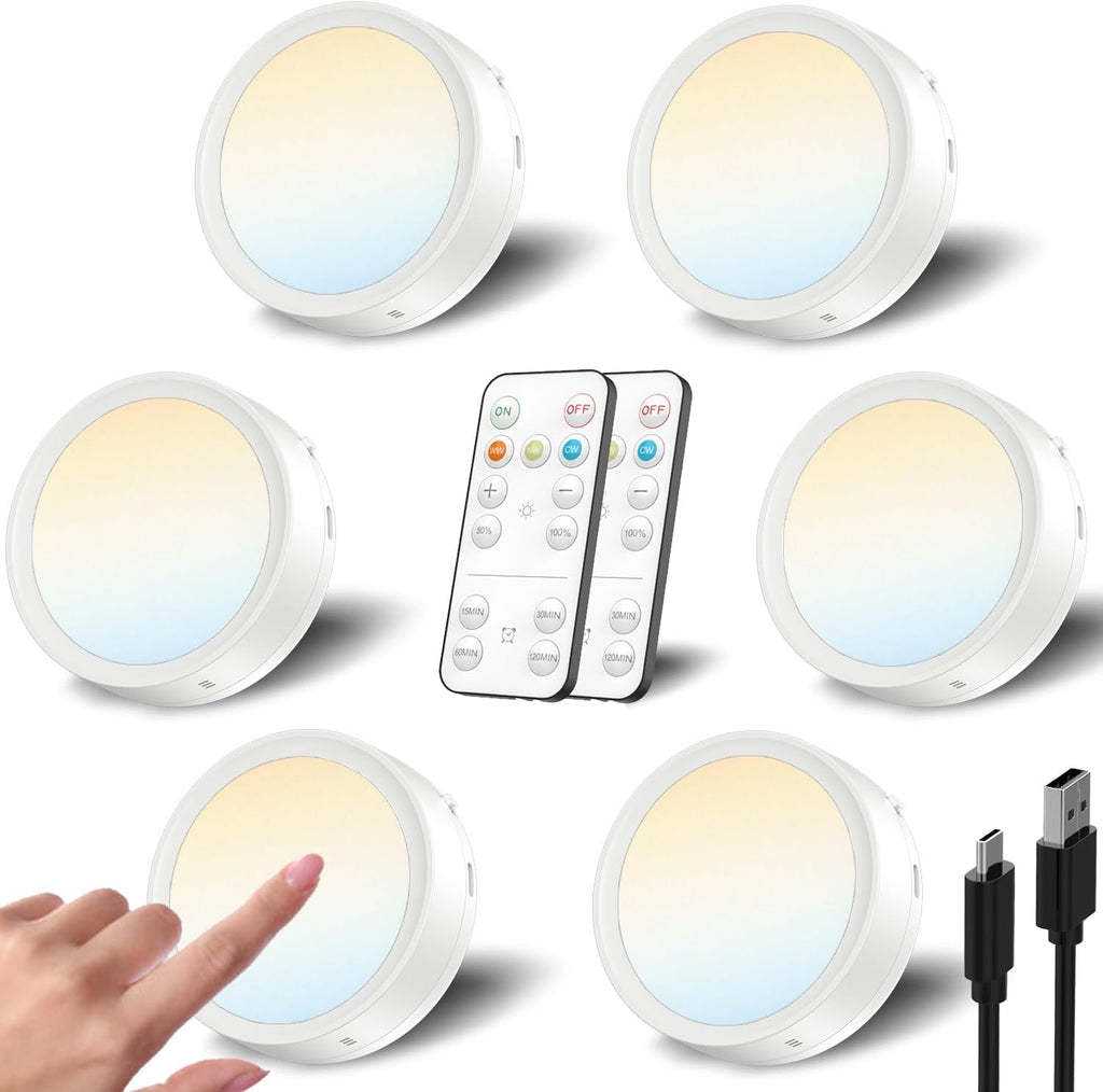 Rechargeable Puck Lights with Remote Battery Operated LED Push Light ...