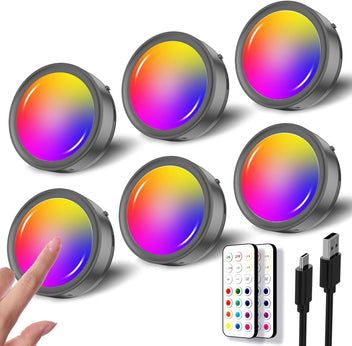 Rechargeable Puck Lights with Remote Black White Tap Push LED Lighting ...