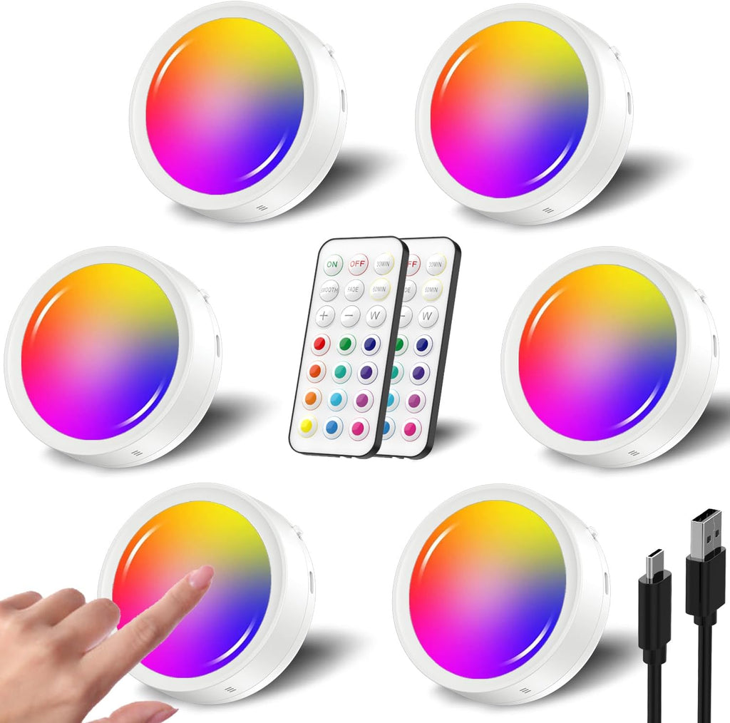 USB Rechargeable Puck Lights with Remote Battery Operated Magnetic LED ...