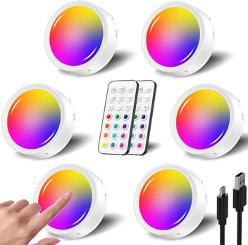 Rechargeable Puck Lights with Remote Black White Tap Push LED Lighting ...